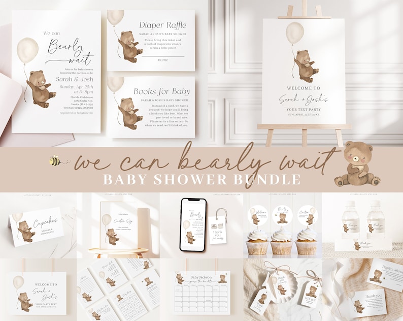 Editable We Can Bearly Wait Baby Shower Invitation, Bearly Wait Baby Shower Bundle, Games Bundle ...