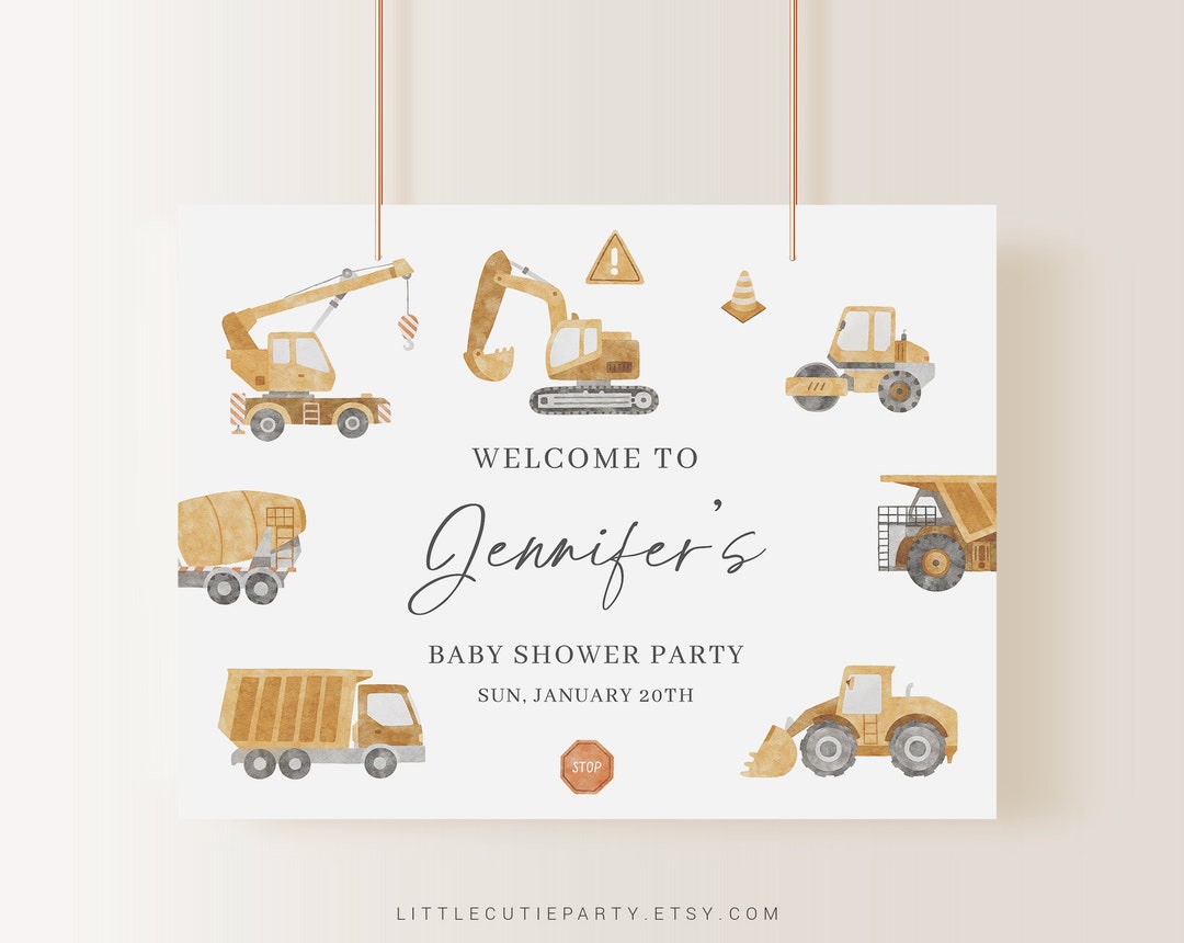 Editable Construction Baby Shower Backdrop, Construction Welcome Sign ...