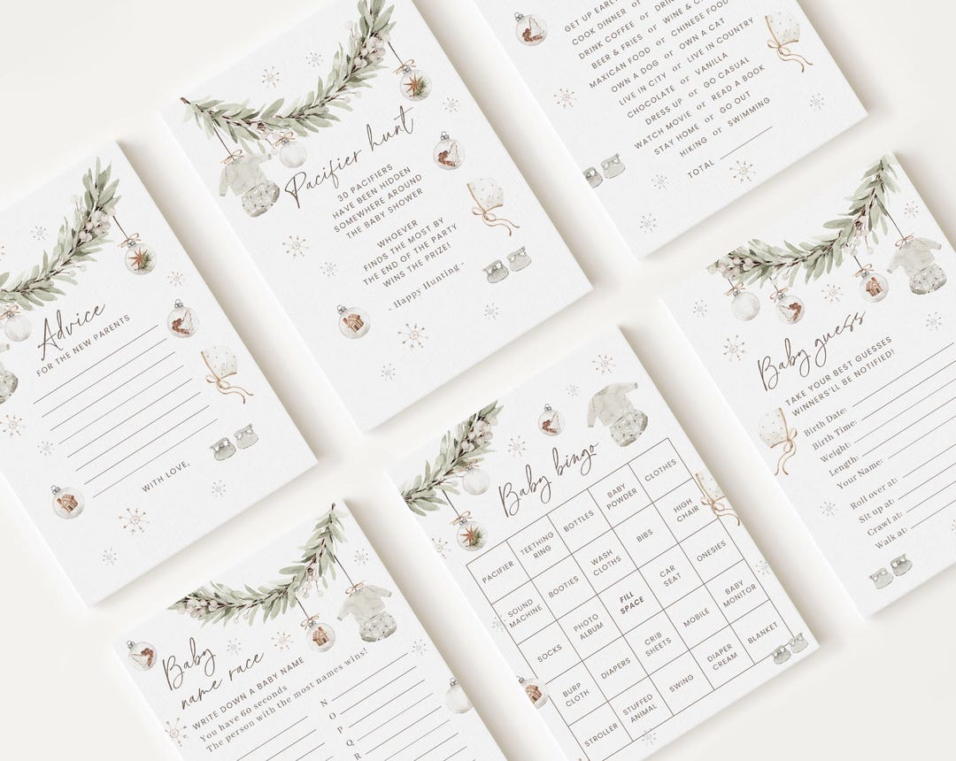 10 Editable A Merry Little Baby Shower Games, Retro Christmas Baby ...