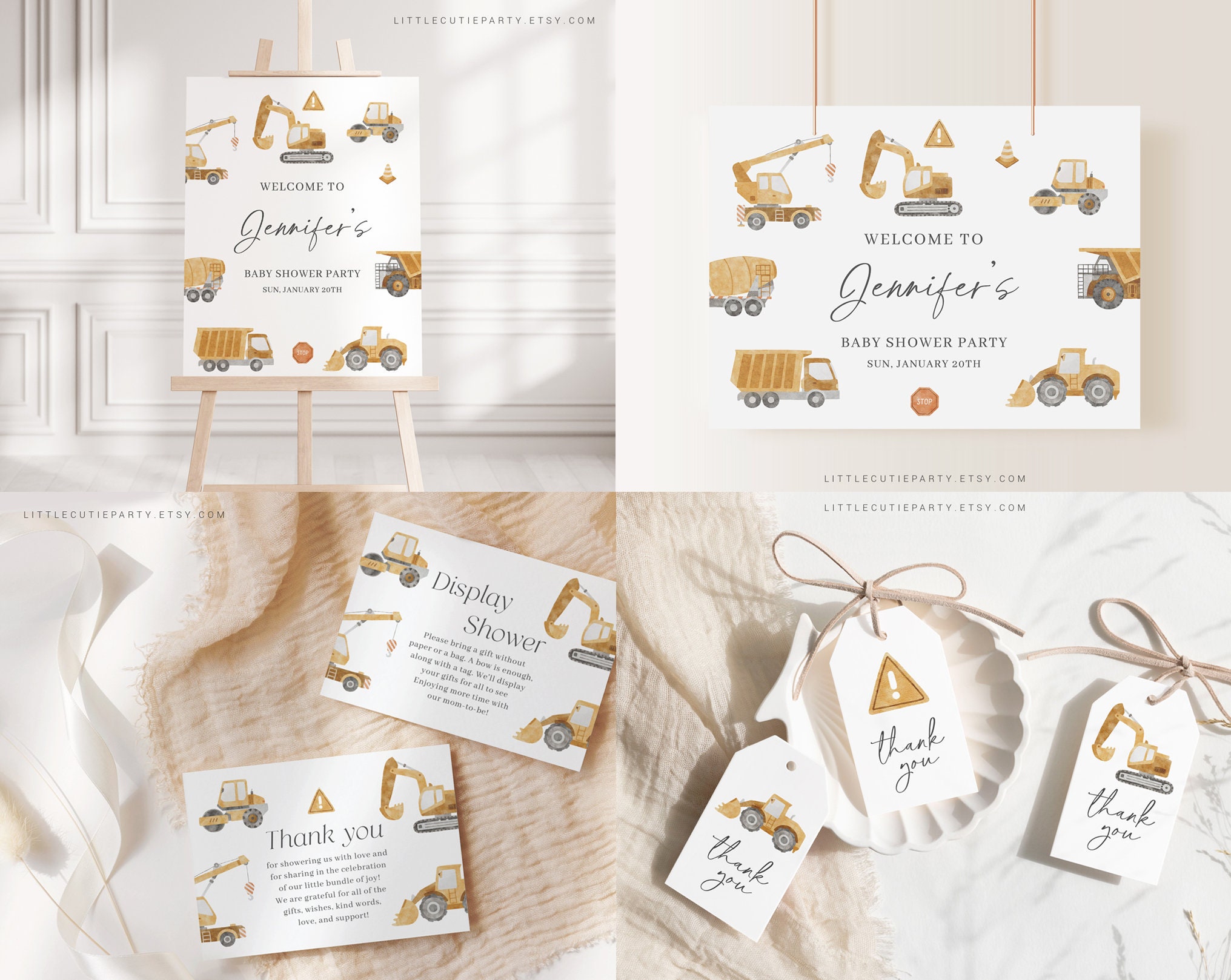 Editable Construction Baby Shower Bundle, Construction Baby Shower ...