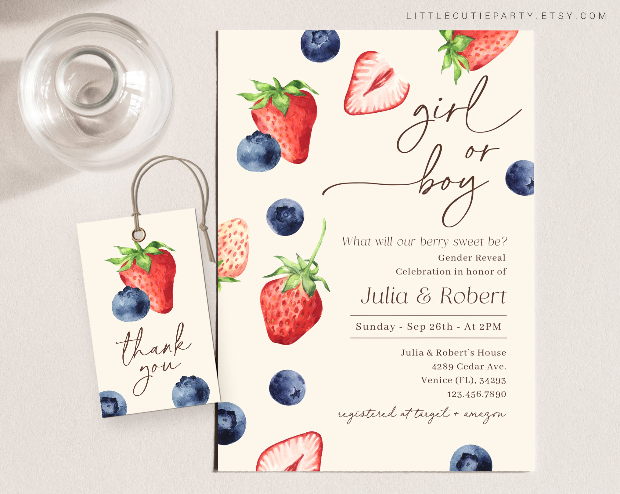 Editable Berry Sweet Gender Reveal, Berry Gender Reveal, Blueberry ...