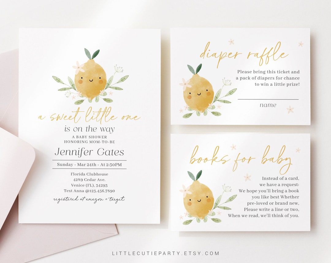 Editable Lemon Baby Shower Invitation, Lemon Baby Shower Invite Set ...