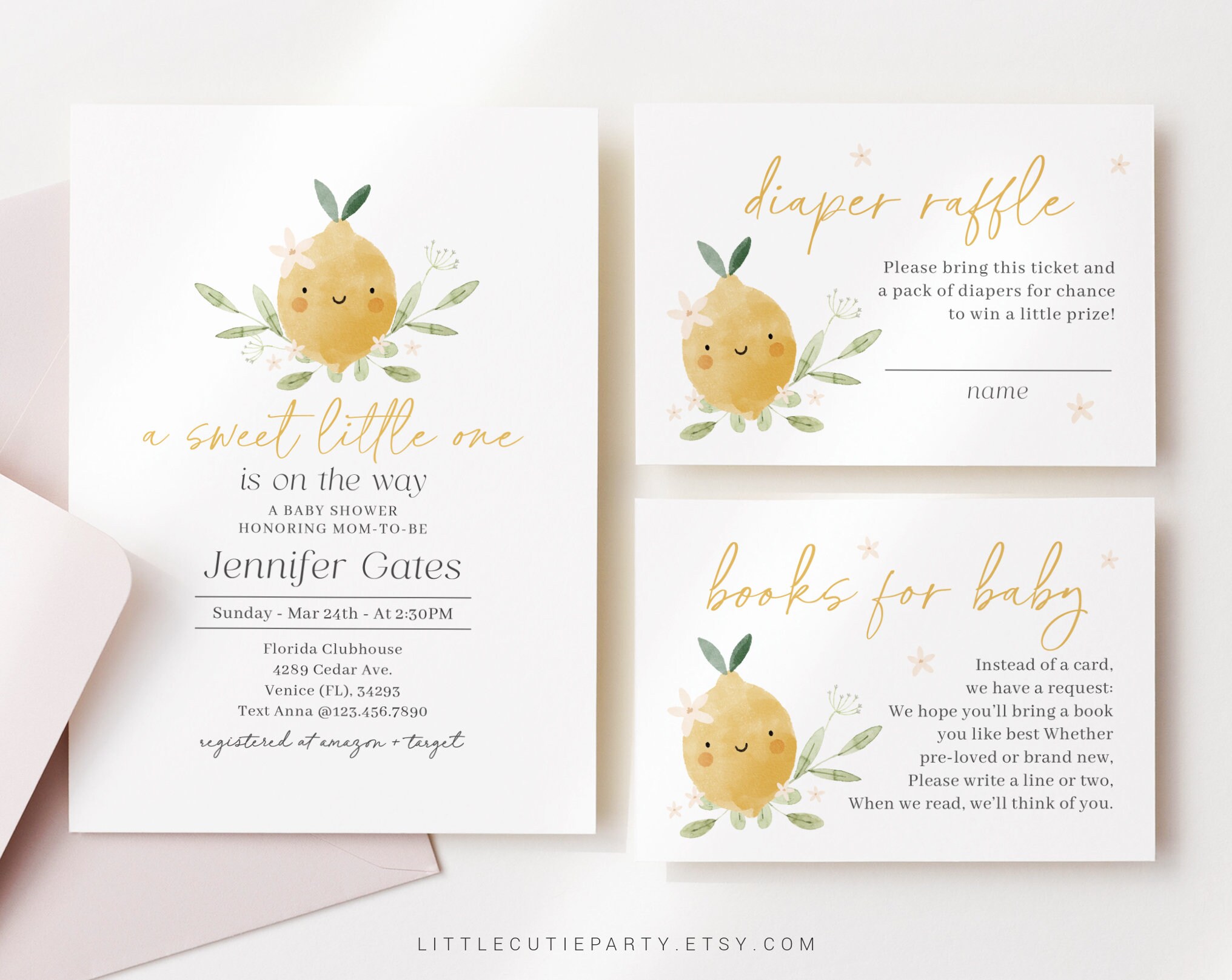 Editable Lemon Baby Shower Invitation, Lemon Baby Shower Invite Set ...