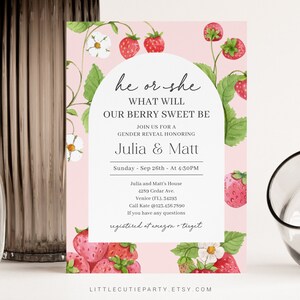 Editable Strawberry Gender Reveal Invitation, Strawberry Baby Gender ...