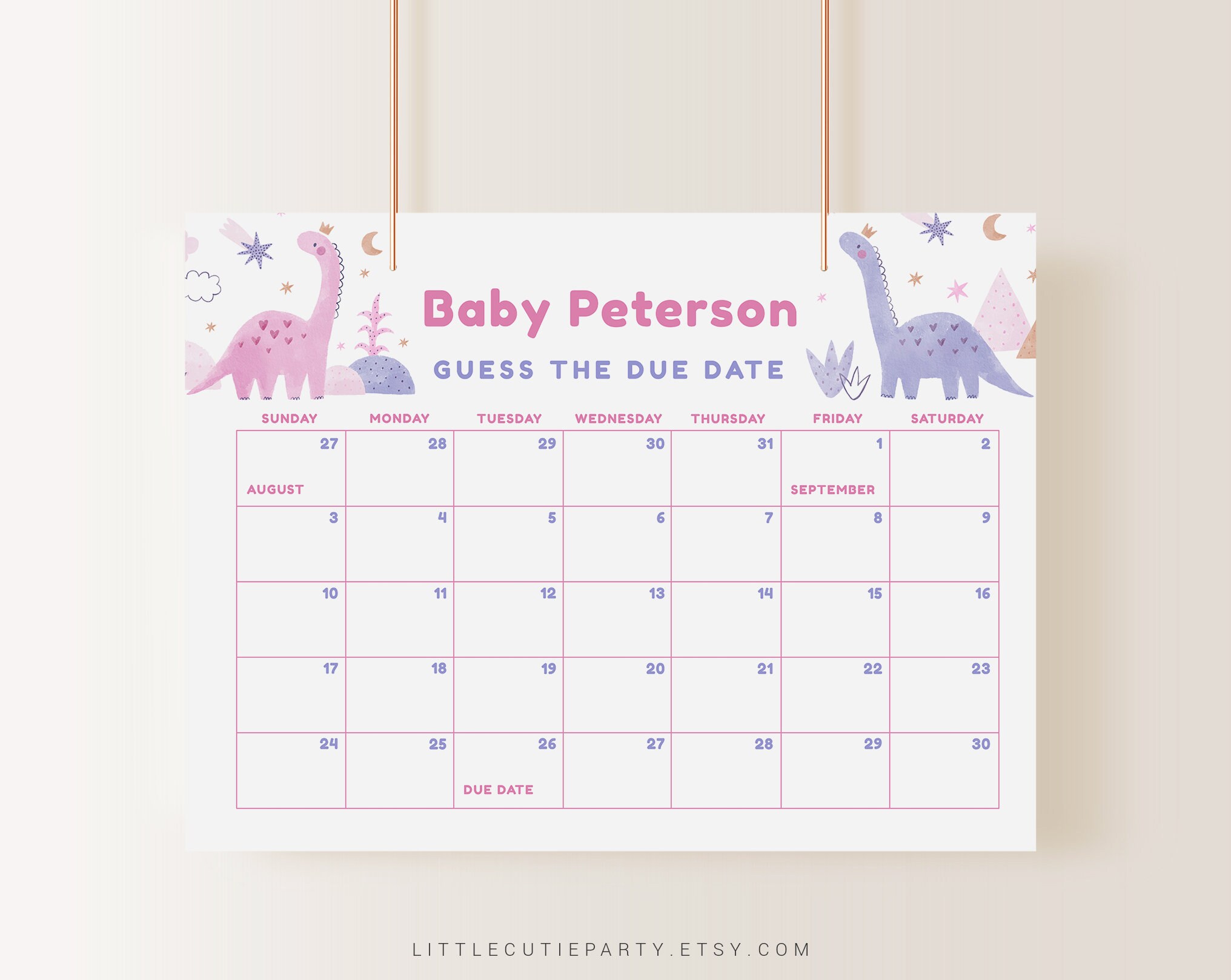 Editable Girl Dinosaur Baby Shower Due Date Dinosaur Baby - Etsy