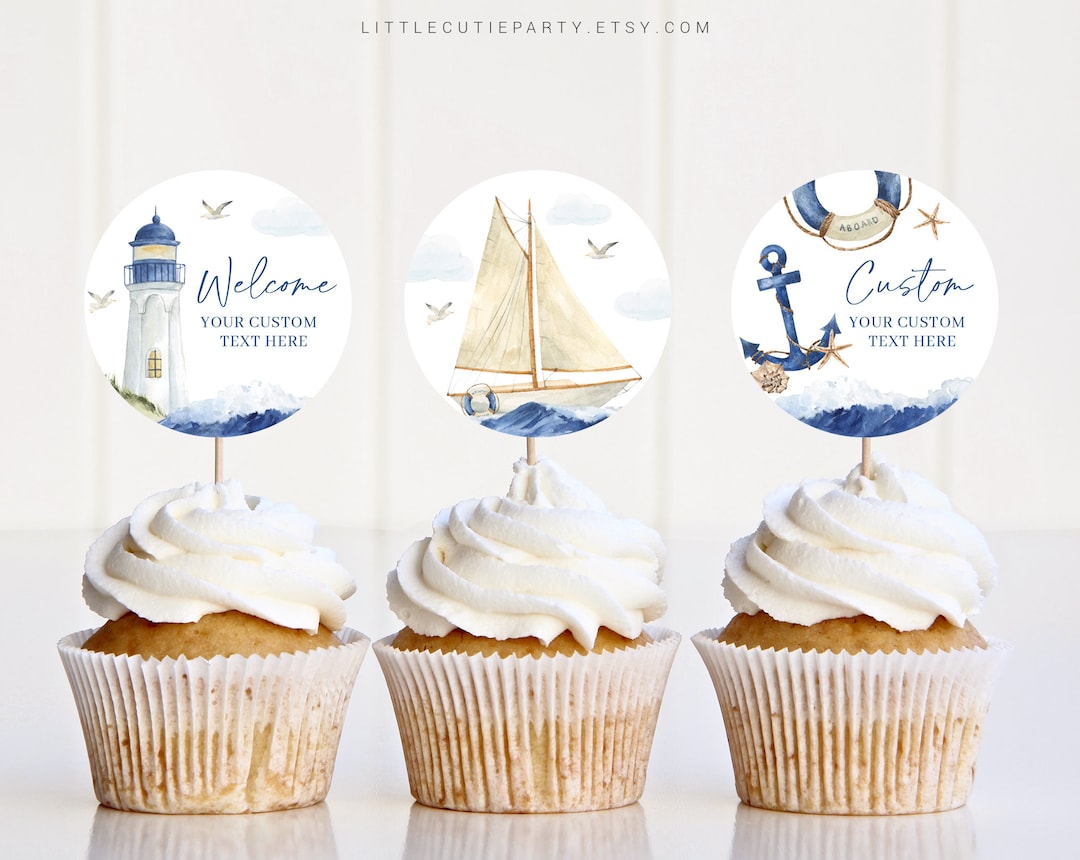 Editable Nautical Baby Shower Cake Topper, Ahoy Its a Boy Baby Shower ...
