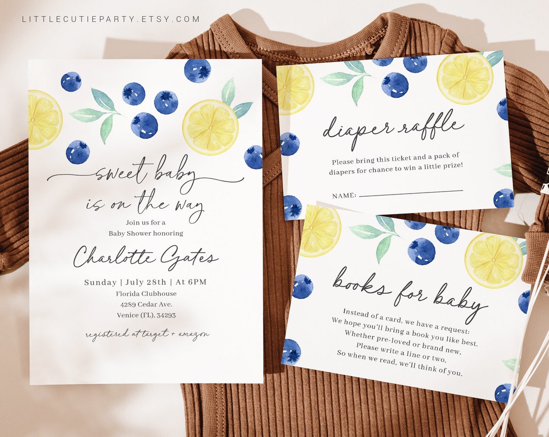 Editable Blueberry Lemon Baby Shower Invitation, Berry Sweet Baby ...