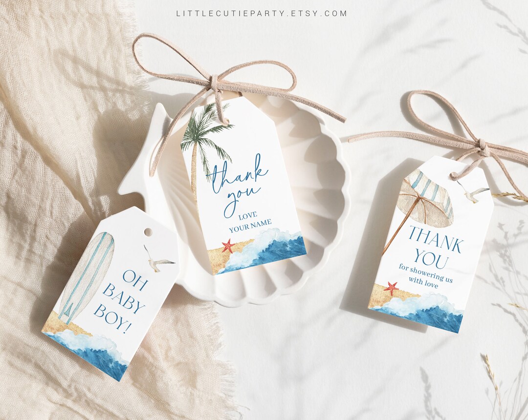 Editable Surfboard Favor, Thank You Favor Tag, Thank You Tags, Gift Tag ...