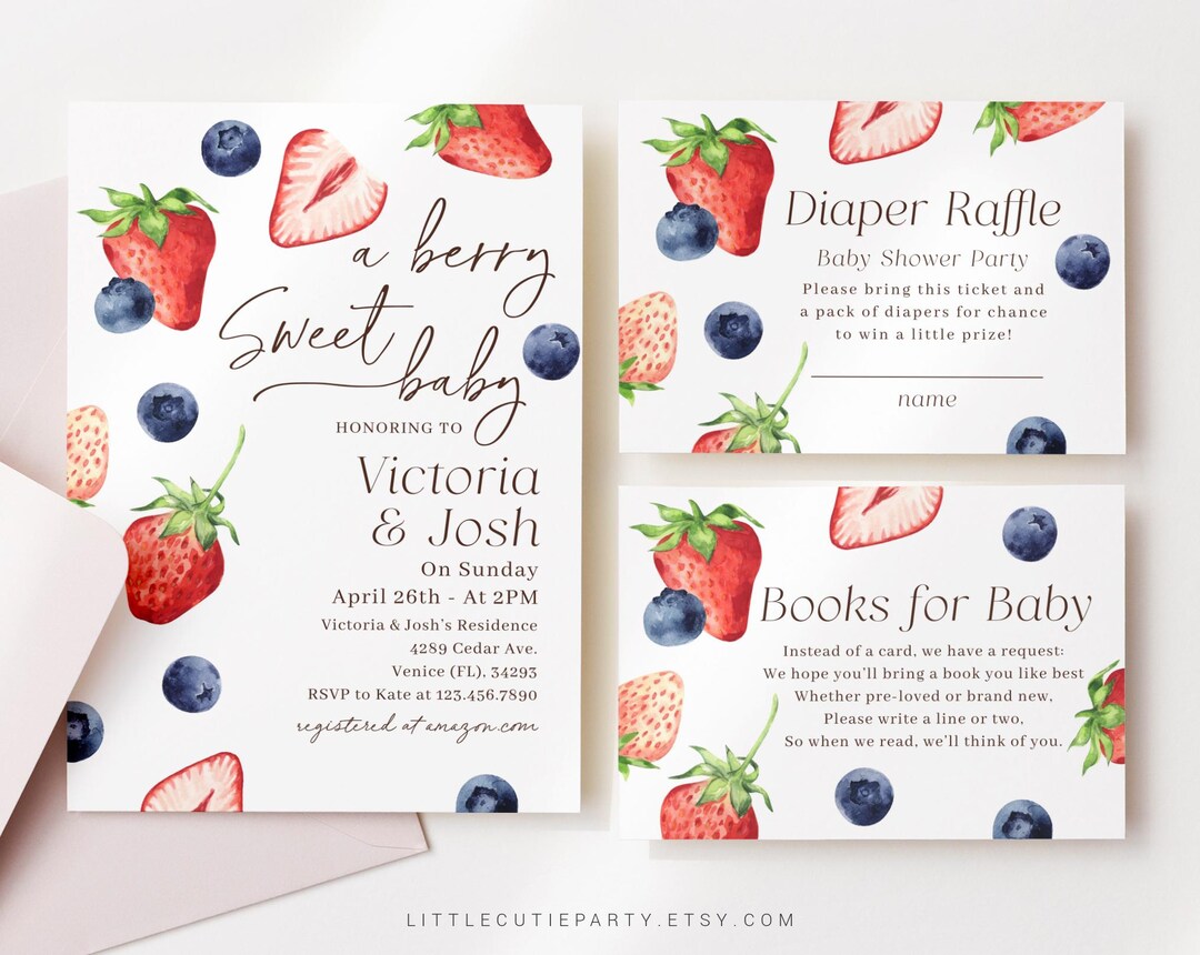 Editable Berry Sweet Baby Shower Invitation, Berry Baby Shower Invites ...