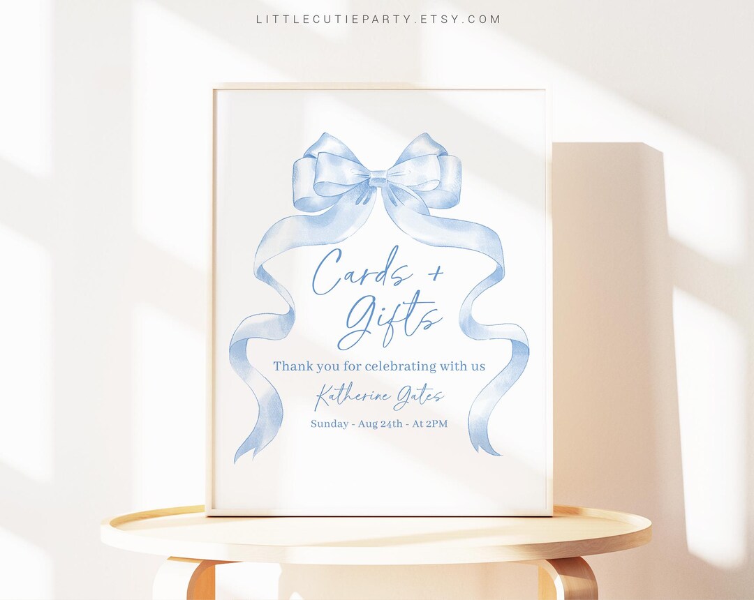 Editable Blue Bow Baby Shower Sign, Custom Sign Template for Baby ...