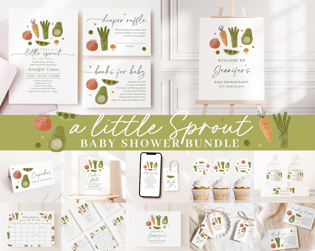 Editable A Little Sprout Baby Shower Bundle, A Little Sprout is on the ...