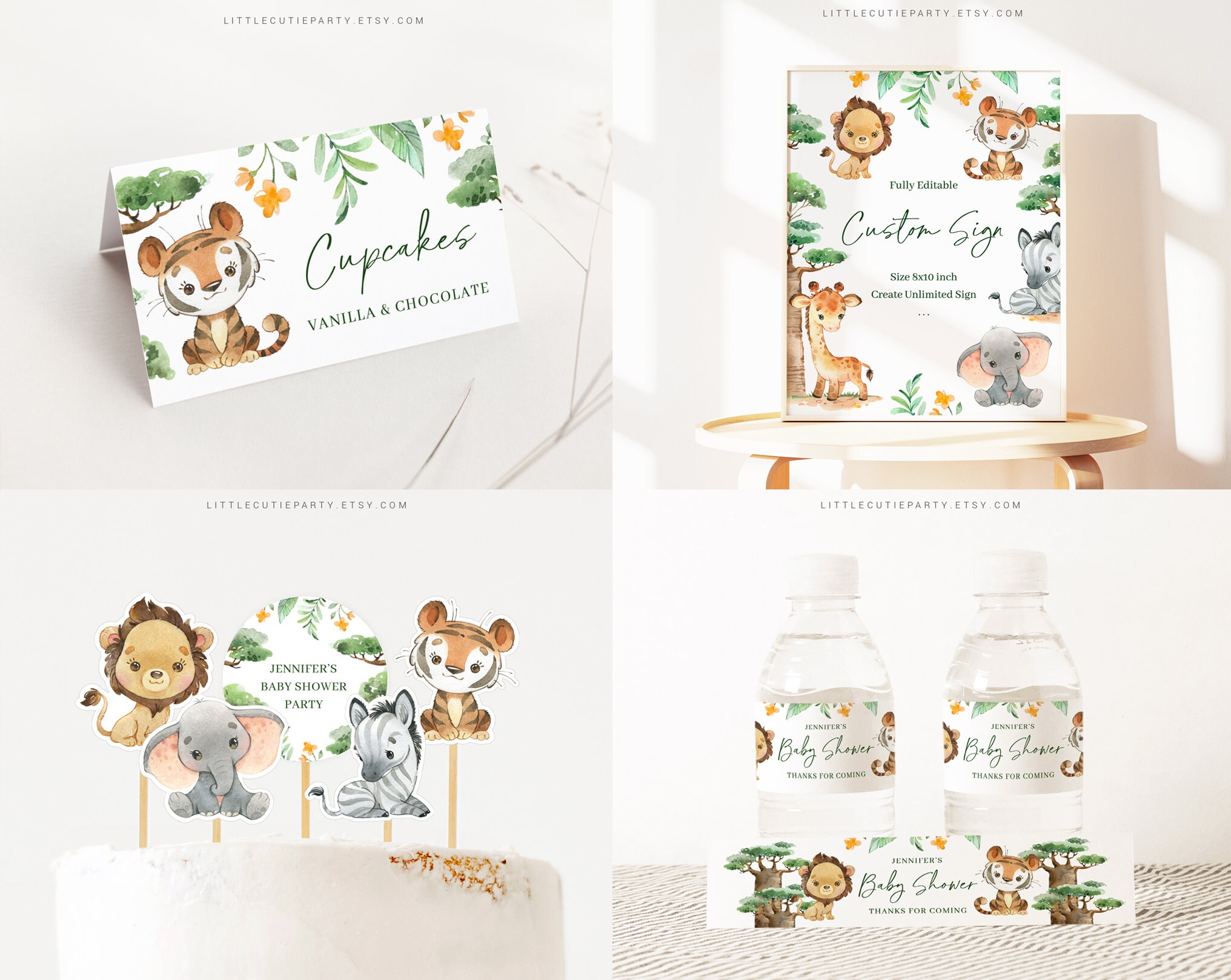 Editable Safari Bundle, Safari Baby Shower Bundle, Wild One Baby Shower ...