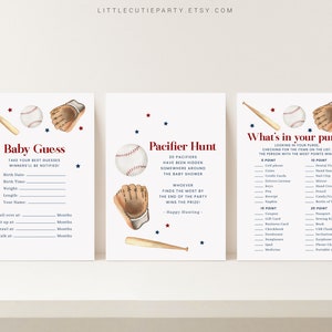 10 Editable Baseball Baby Shower Games, Shower Games Bundle, Baseball ...