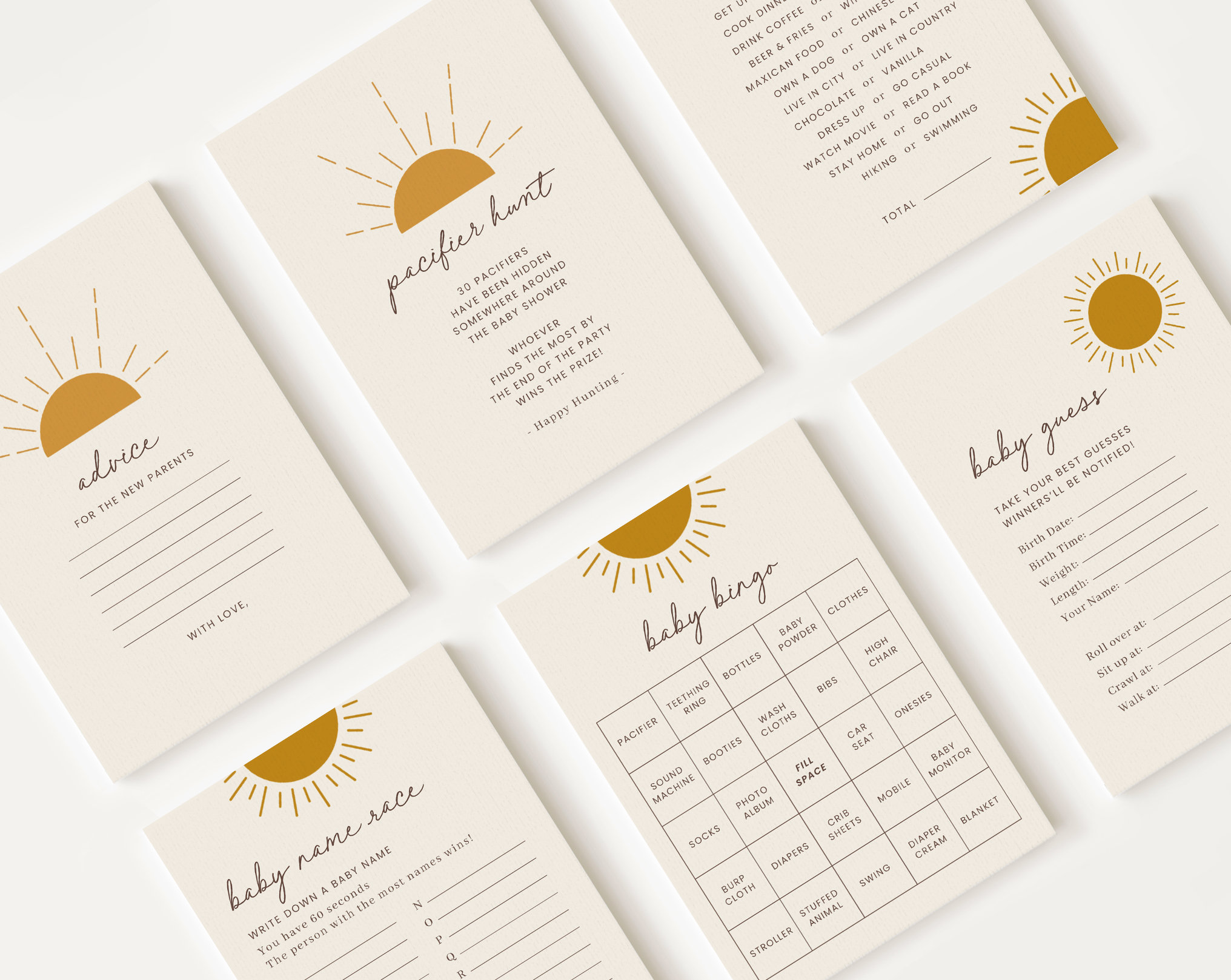 10 Editable Boho Sun Baby Shower Games, Baby Shower Games Bundle ...