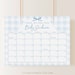 Editable Blue Gingham Baby Shower Calendar, Blue Bow Due Date Calendar ...