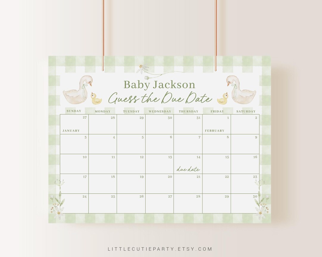 Editable Mother Goose Baby Shower Due Date Calendar, Silly Goose Baby ...