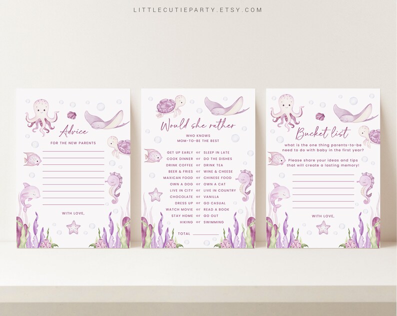 10 Editable Under the Sea Girl Baby Shower Games, Ocean Girl Baby ...