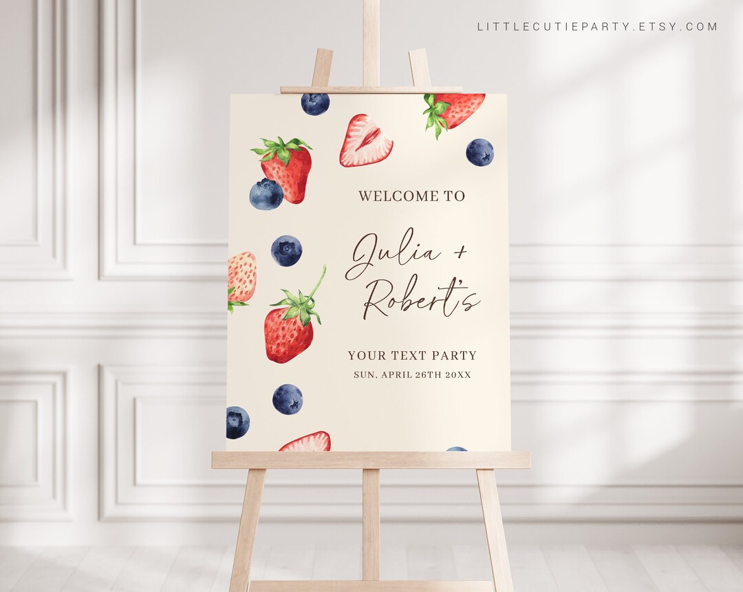 Editable Berry Sweet Baby Shower Welcome Sign, Berry Baby Shower ...