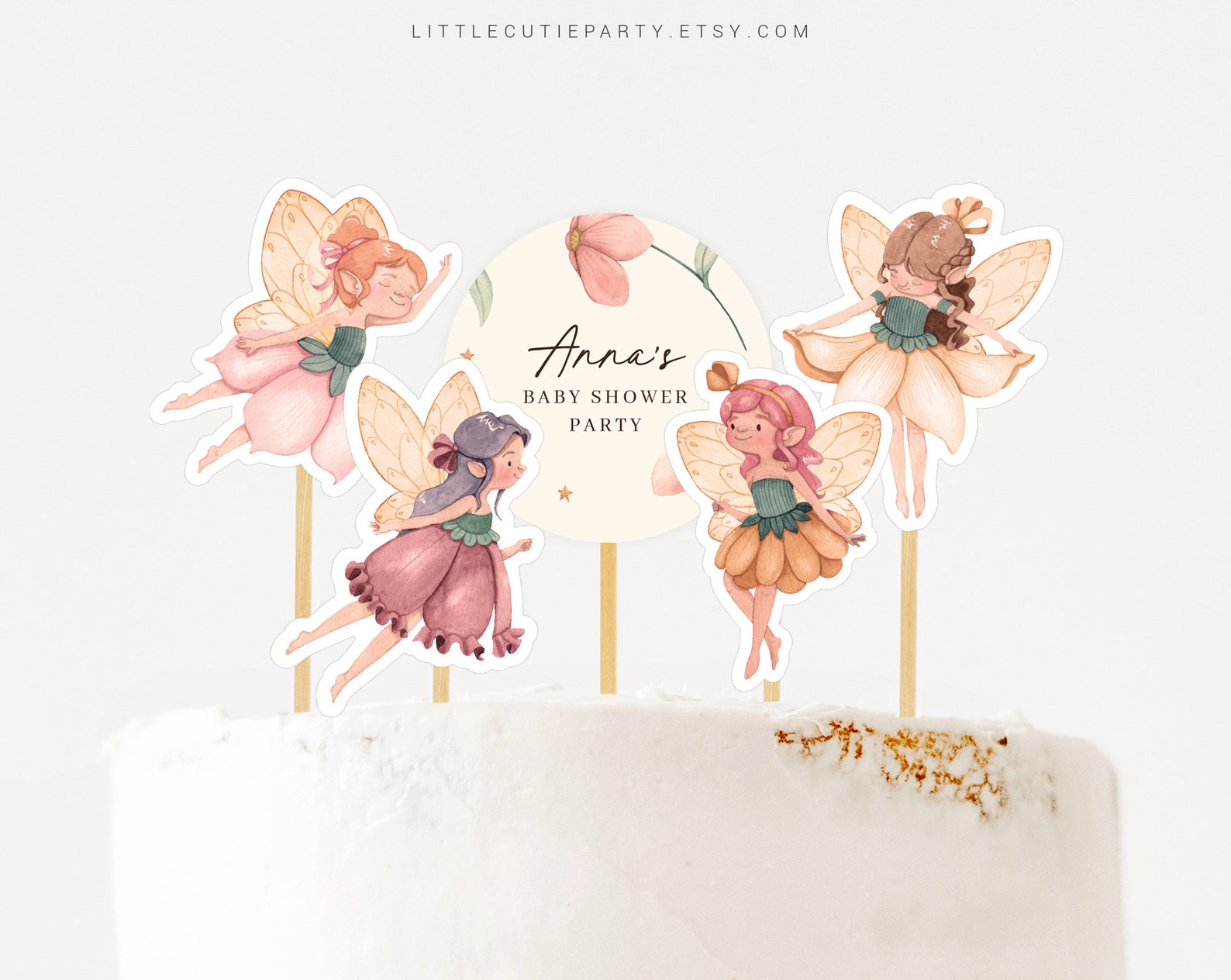 Editable Fairy Cake Topper, Baby Shower Cake Topper, Cupcake Toppers ...