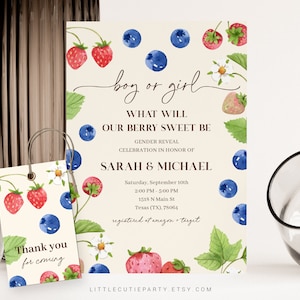 Editable Berry Gender Reveal Invitation, Berry Sweet, Blueberry and ...