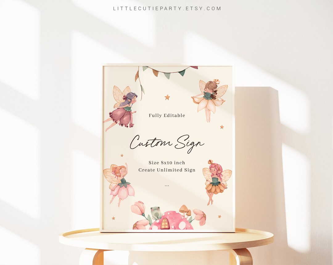 Editable Fairy Party Sign Template, Fairy Shower Custom Sign, Fairy ...