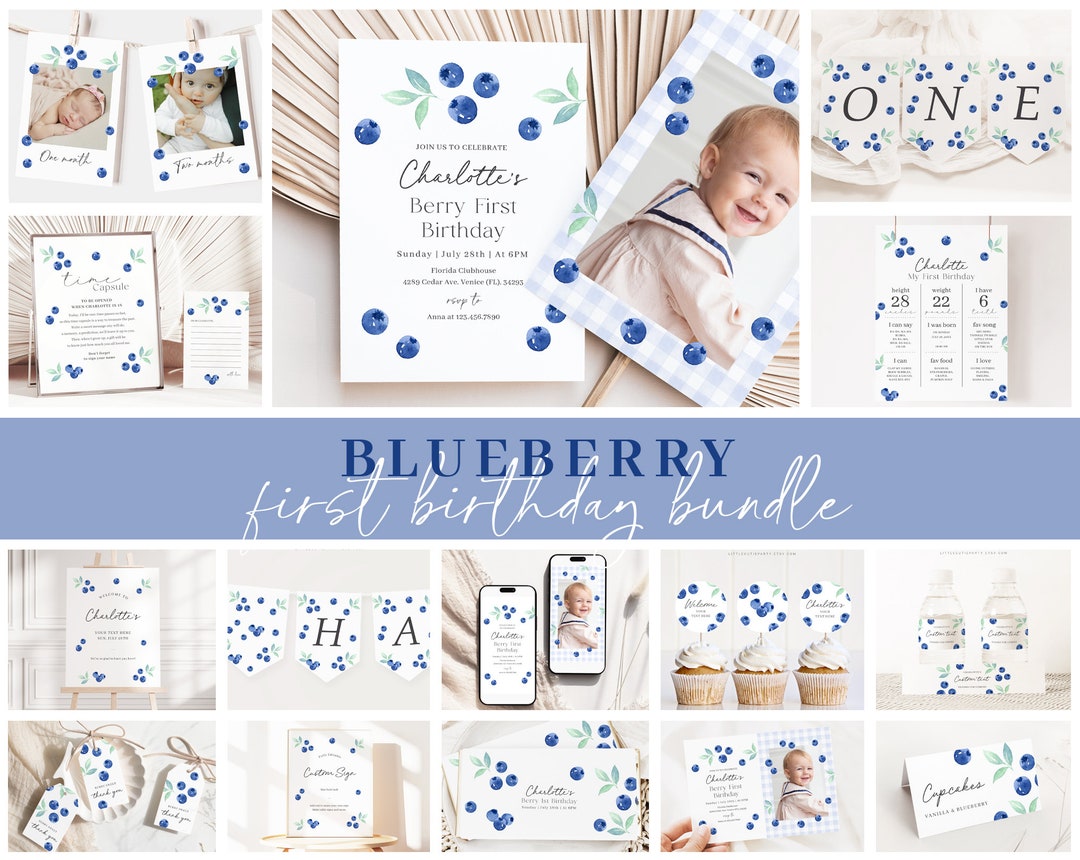 Editable Blueberry Birthday Invitation Bundle, Berry First Birthday ...