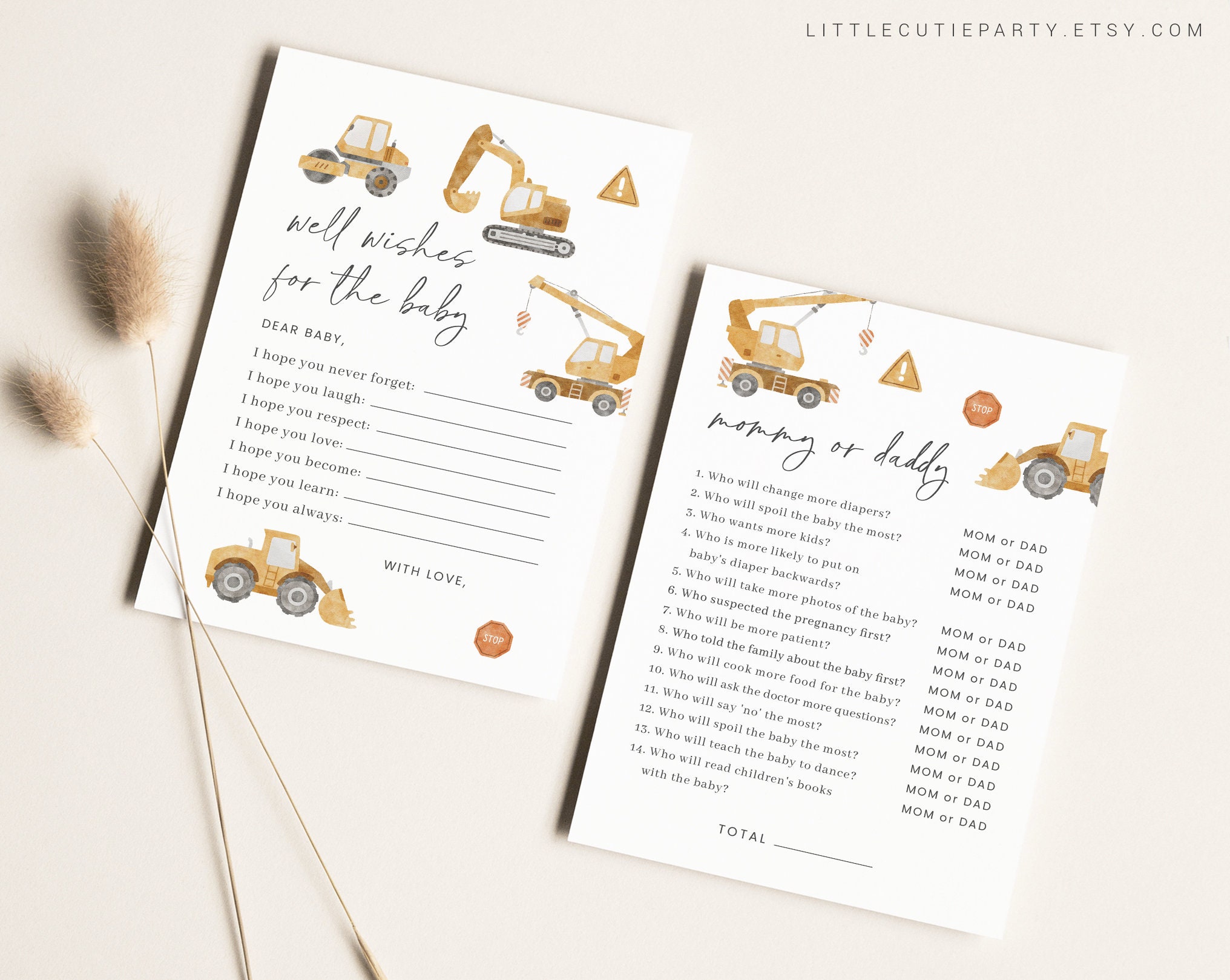 10 Editable Construction Baby Shower Games, Vehicle Shower Games Bundle ...