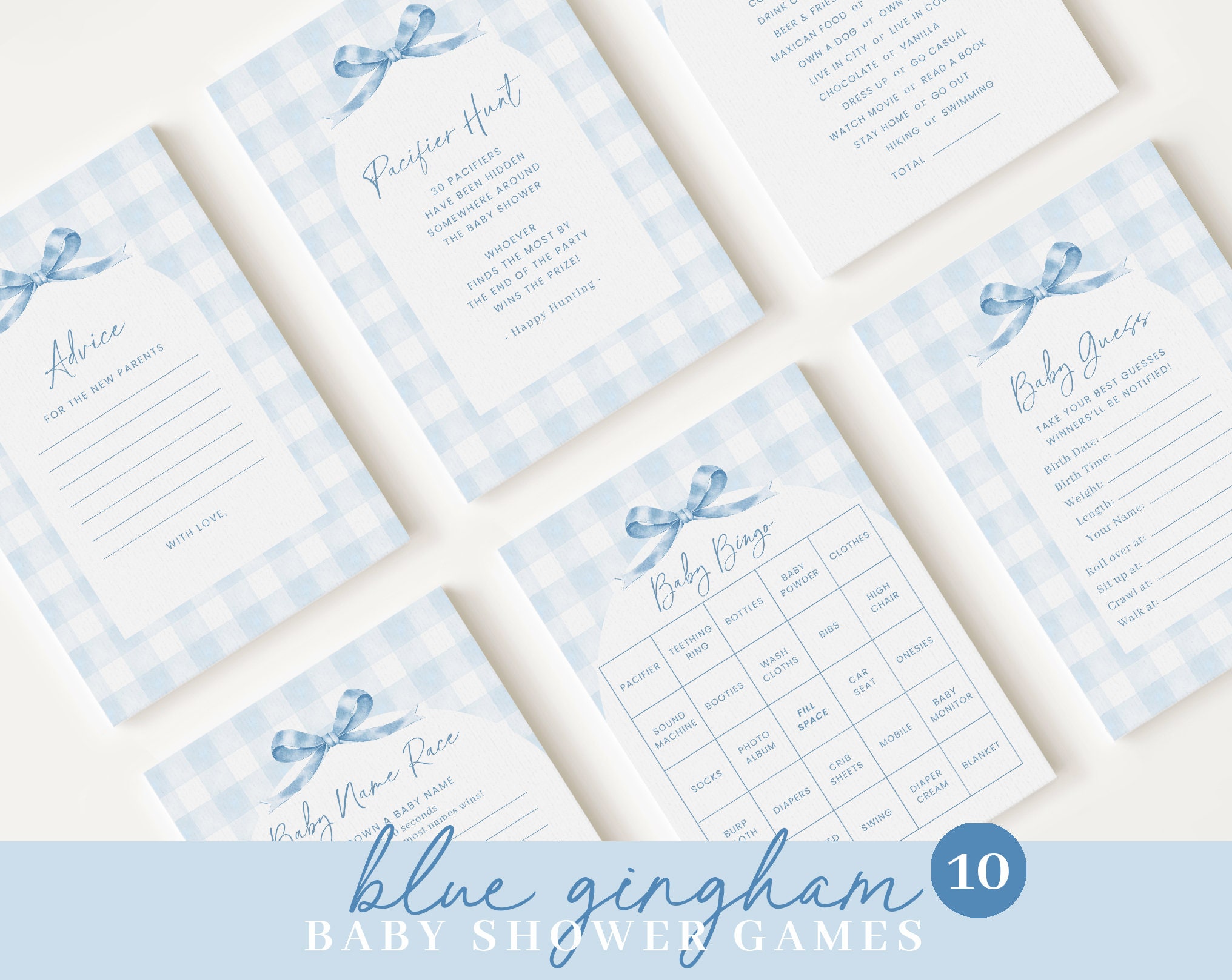 Editable Blue Gingham Baby Shower Invitation Bundle, Baby Blue Boy ...