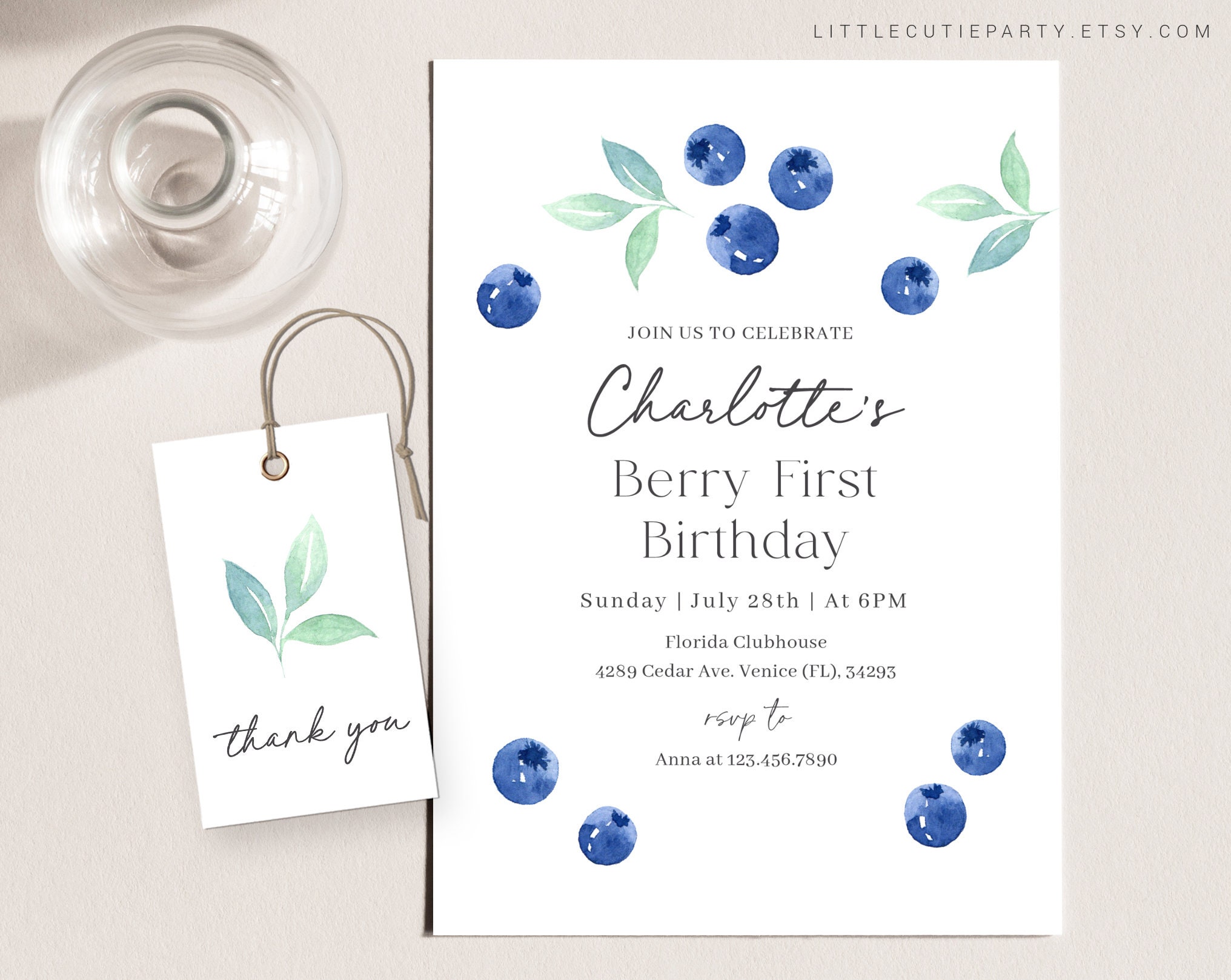 Editable Blueberry Birthday Invitation, Berry First Birthday Invitation ...