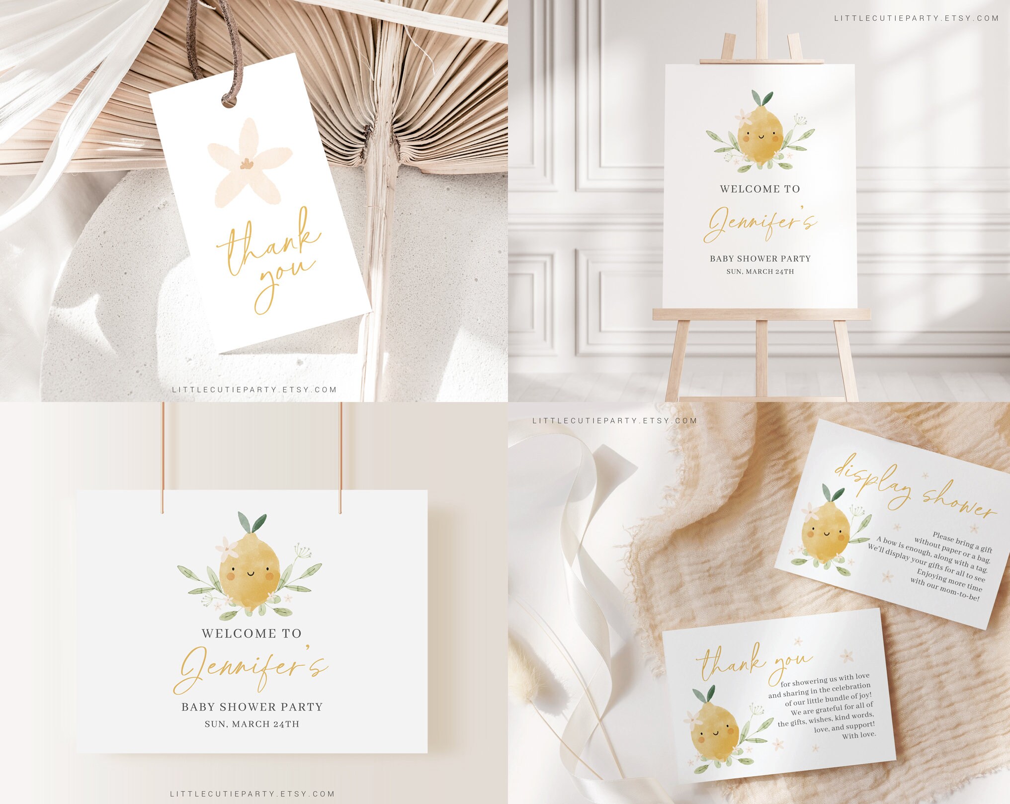 Editable Lemon Baby Shower Invitation Bundle, Lemon Baby Shower Bundle ...