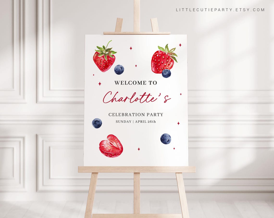 Editable Berry Sweet Baby Shower Welcome Sign, Berry Baby Shower ...