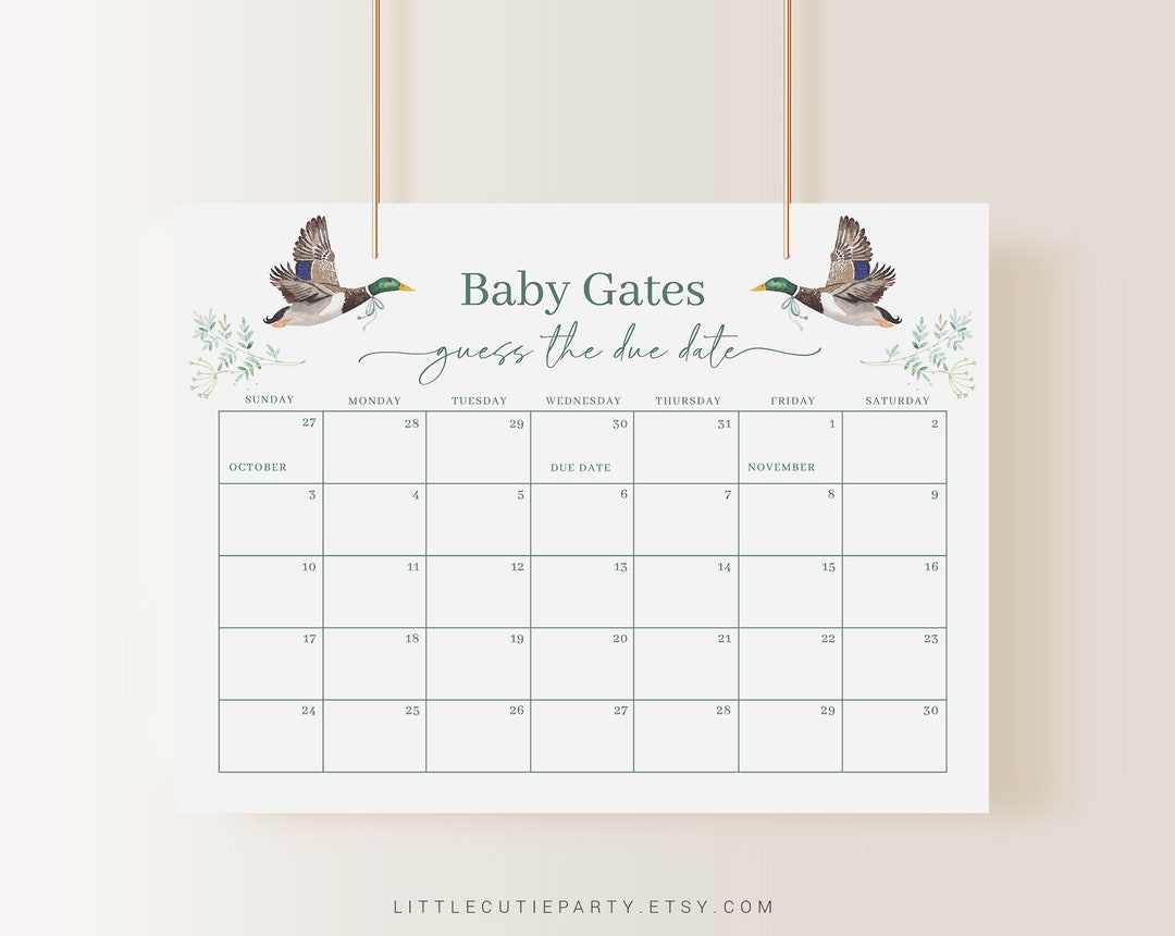 Editable Mallard Baby Shower Due Date Duck Baby Calendar - Etsy