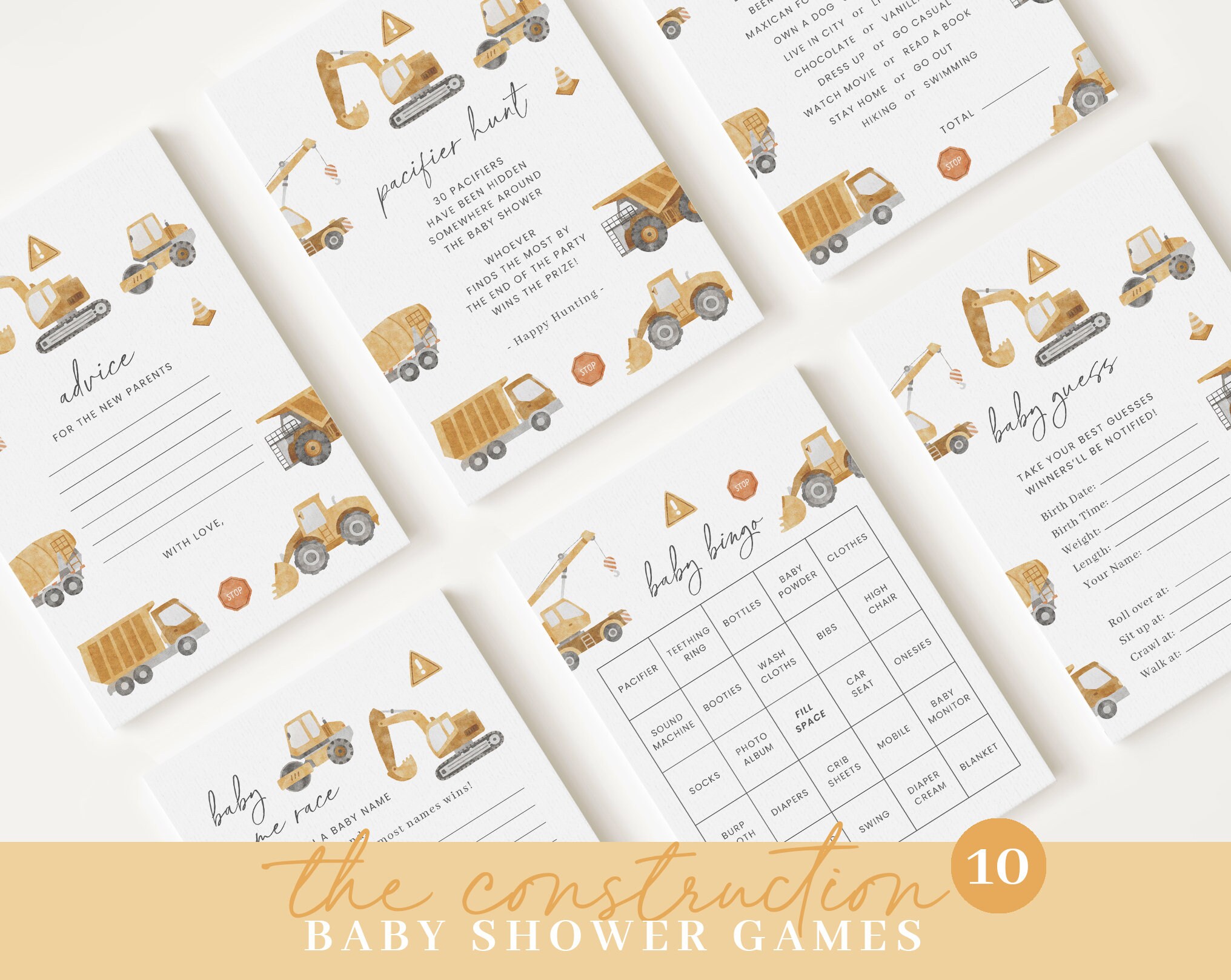 Editable Construction Baby Shower Bundle, Construction Baby Shower ...
