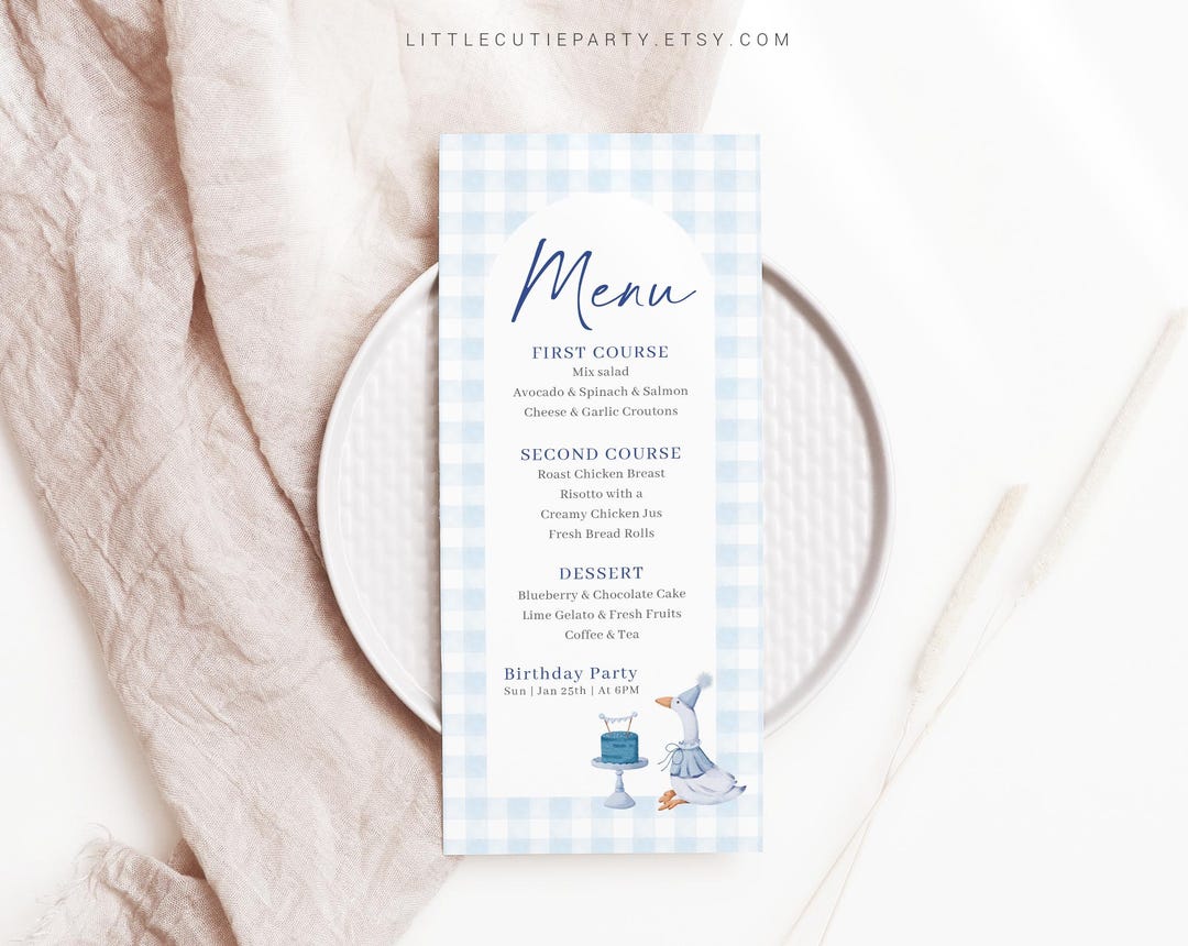 Editable One Silly Goose Menu Template, Blue Goose Menu Template, Boy ...