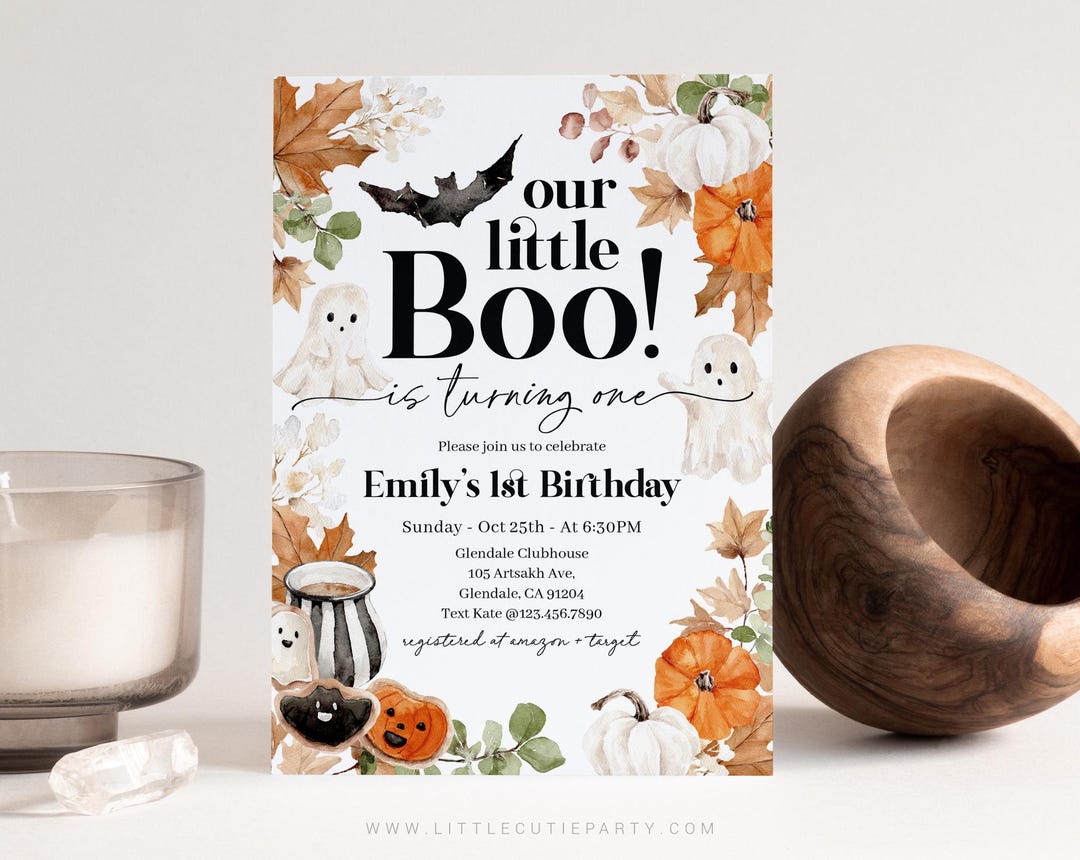 Editable Halloween Birthday Invitation, Little Boo 1st Birthday ...