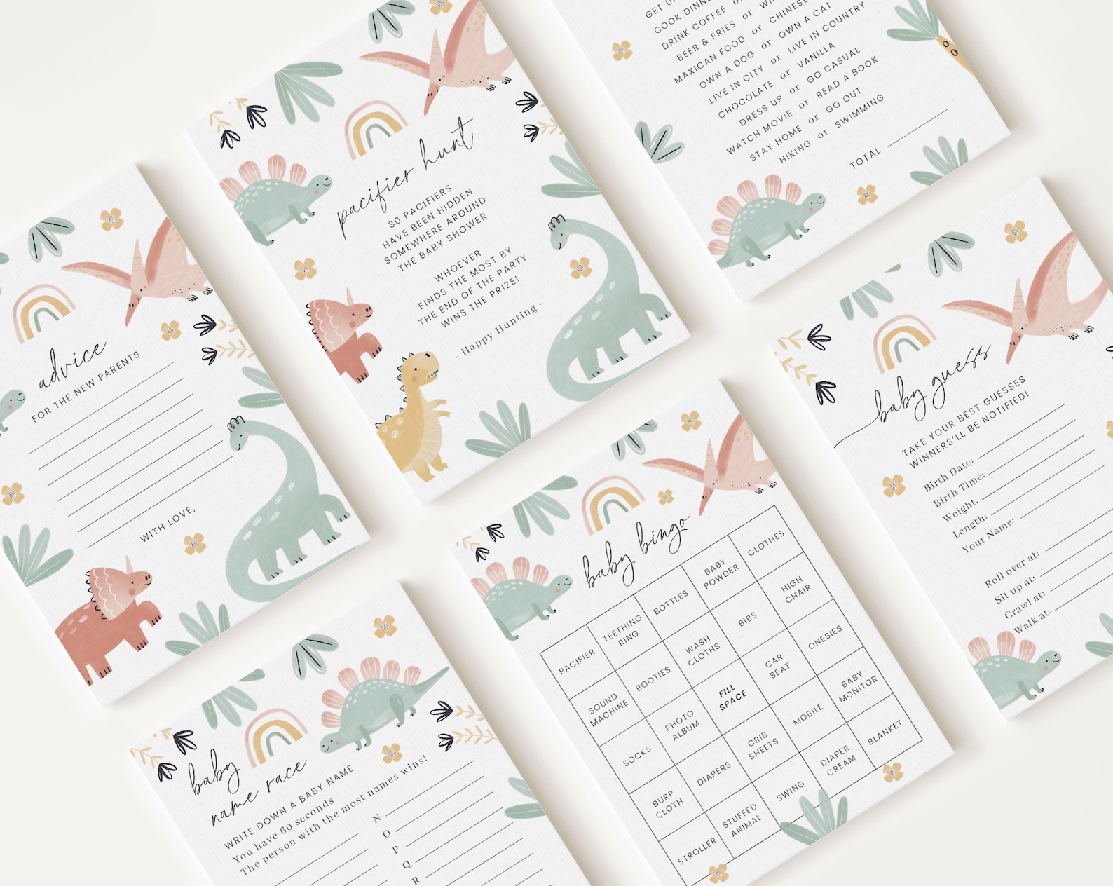 10 Editable Dinosaur Baby Shower Games, Dino Shower Games Bundle ...