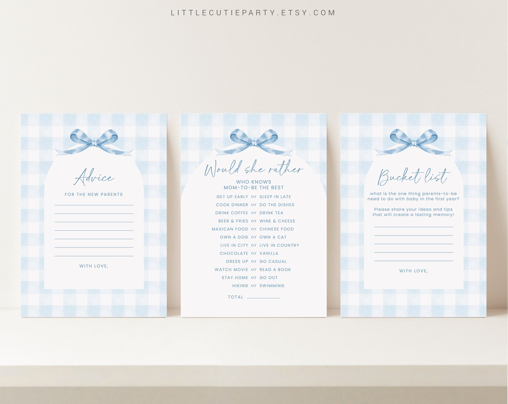 Editable Blue Gingham Baby Shower Invitation Bundle, Baby Blue Boy ...