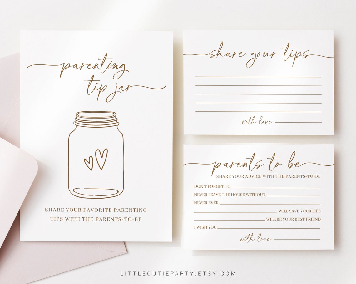 Editable Parenting Tip Jar Sign and Advice for Parents Card, Shower ...
