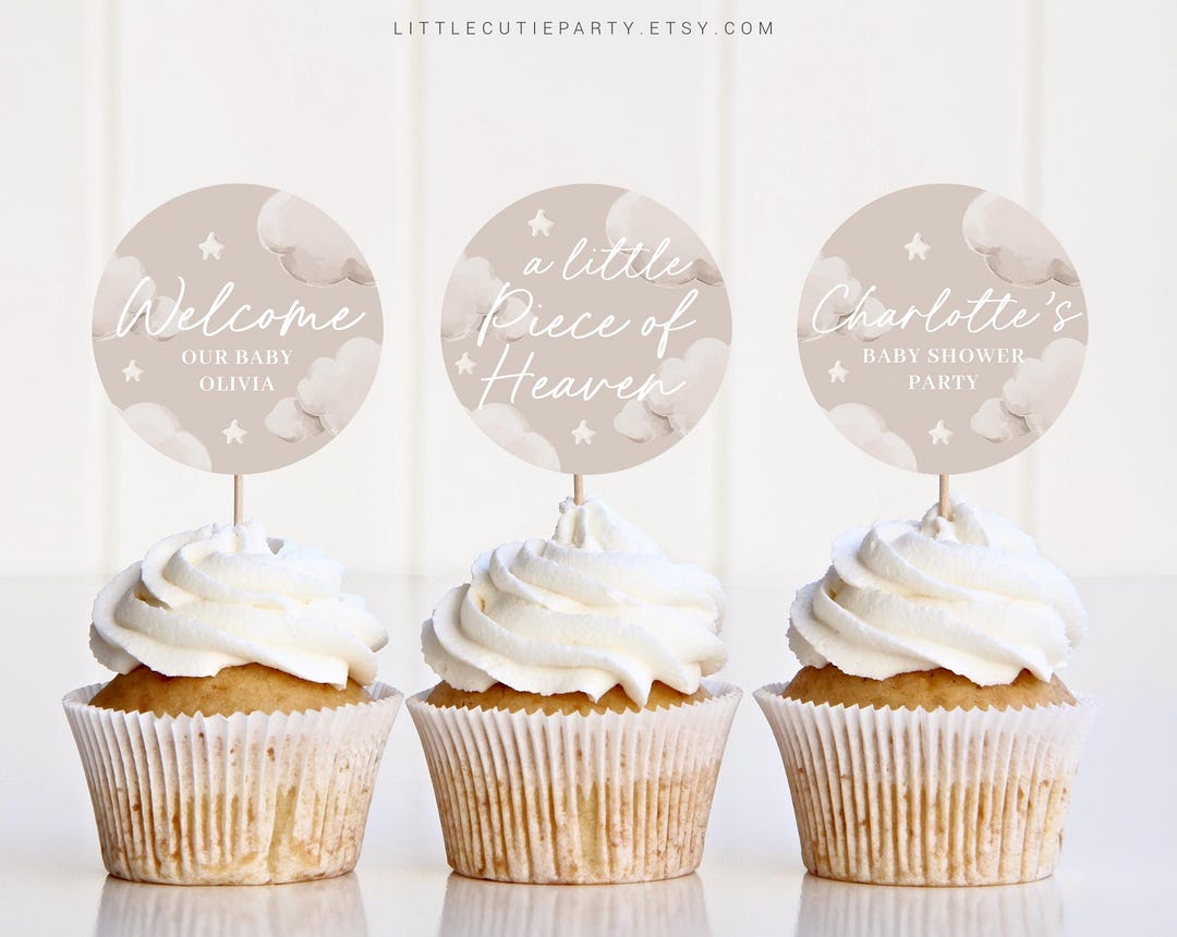 Editable Little Piece of Heaven Cake Topper, Cloud Baby Shower Cupcake ...
