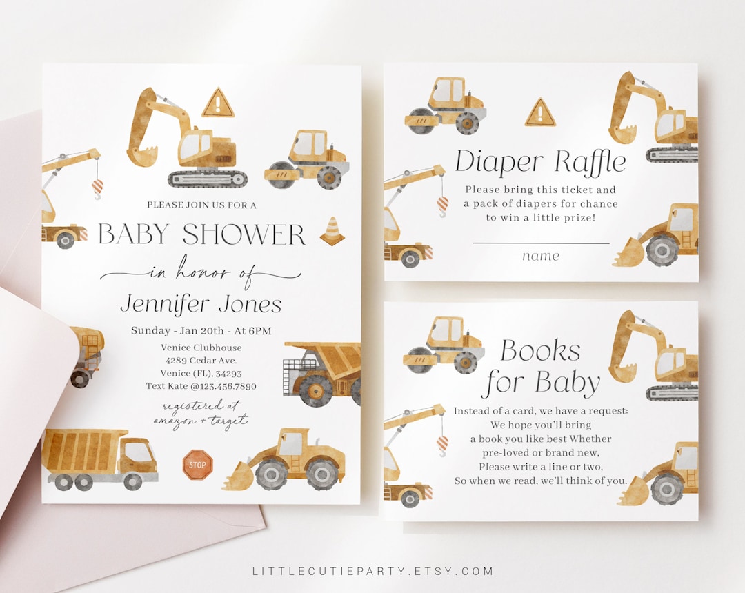 Editable Construction Baby Shower Invitation,truck Baby Shower With ...