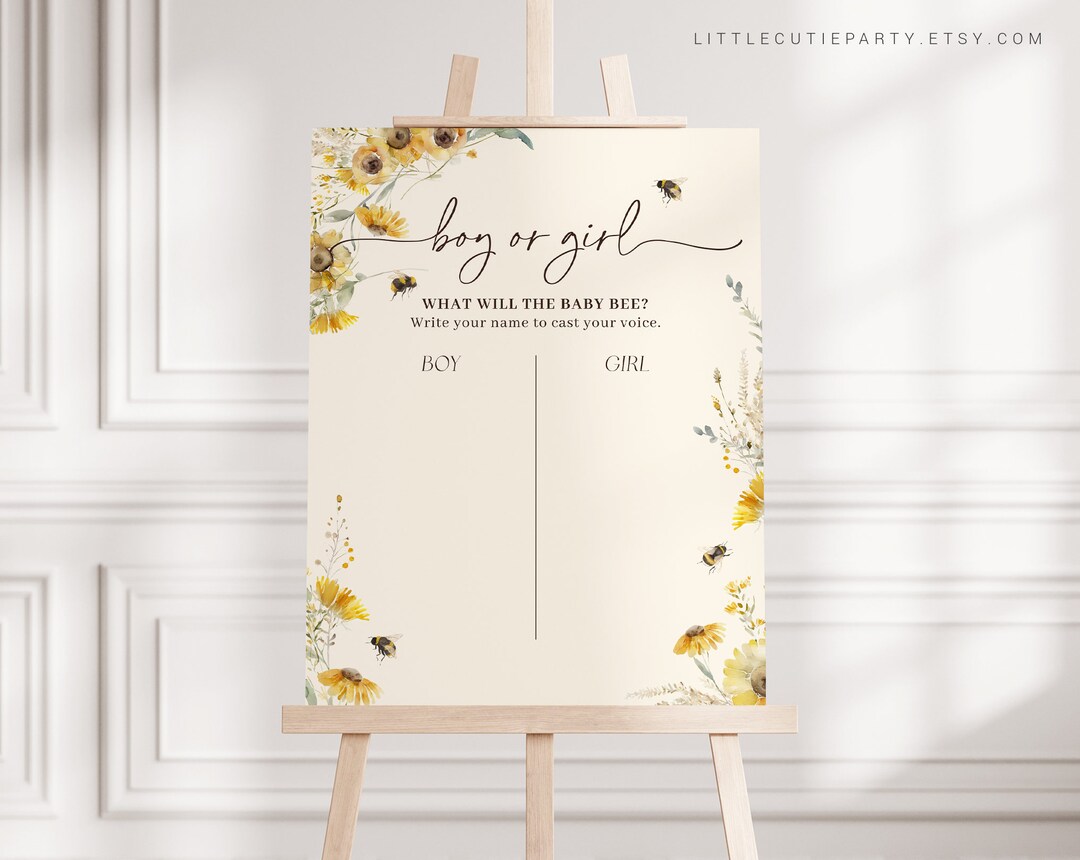 Editable Bee Gender Reveal Baby Shower Voting Sign With Gender Reveal ...