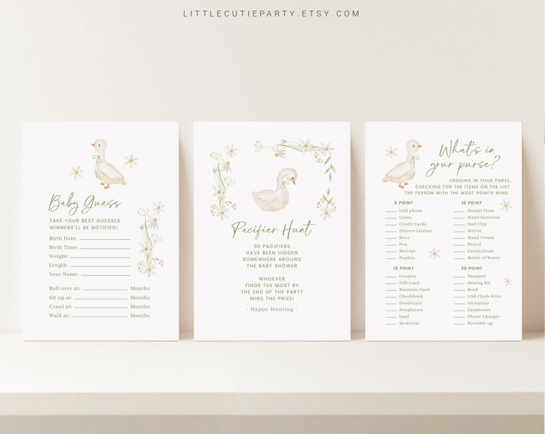 Editable Goose Baby Shower Bundle, Little Goose Baby Shower With Games ...