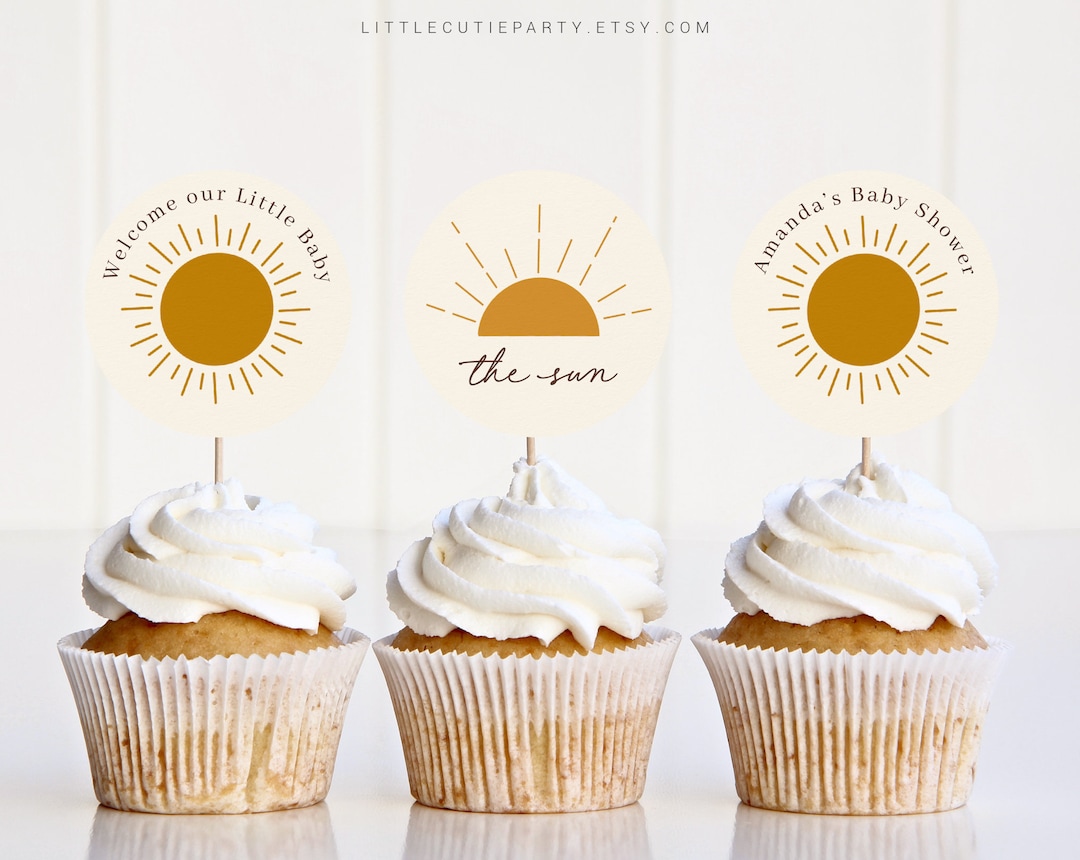 Editable Boho Sun Cake Toppers, Sunshine Cupcake Topper for Baby Shower ...