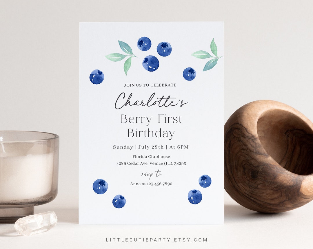 Editable Blueberry Birthday Invitation, Berry First Birthday Invitation ...