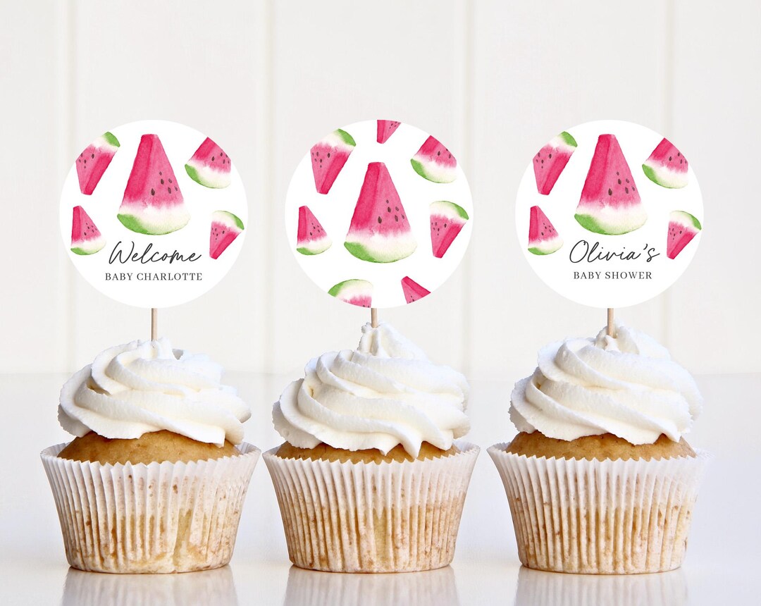 Editable Watermelon Cake Toppers, Watermelon Baby Shower Cupcake Topper ...