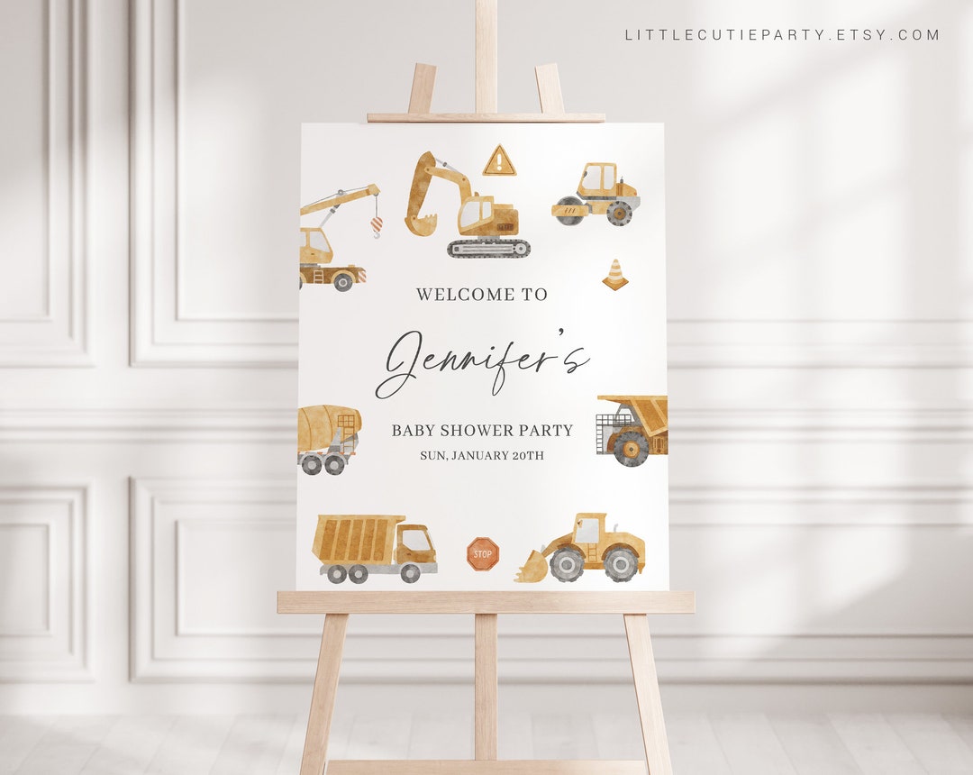 Editable Construction Welcome Sign, Construction Truck Baby Shower Sign ...
