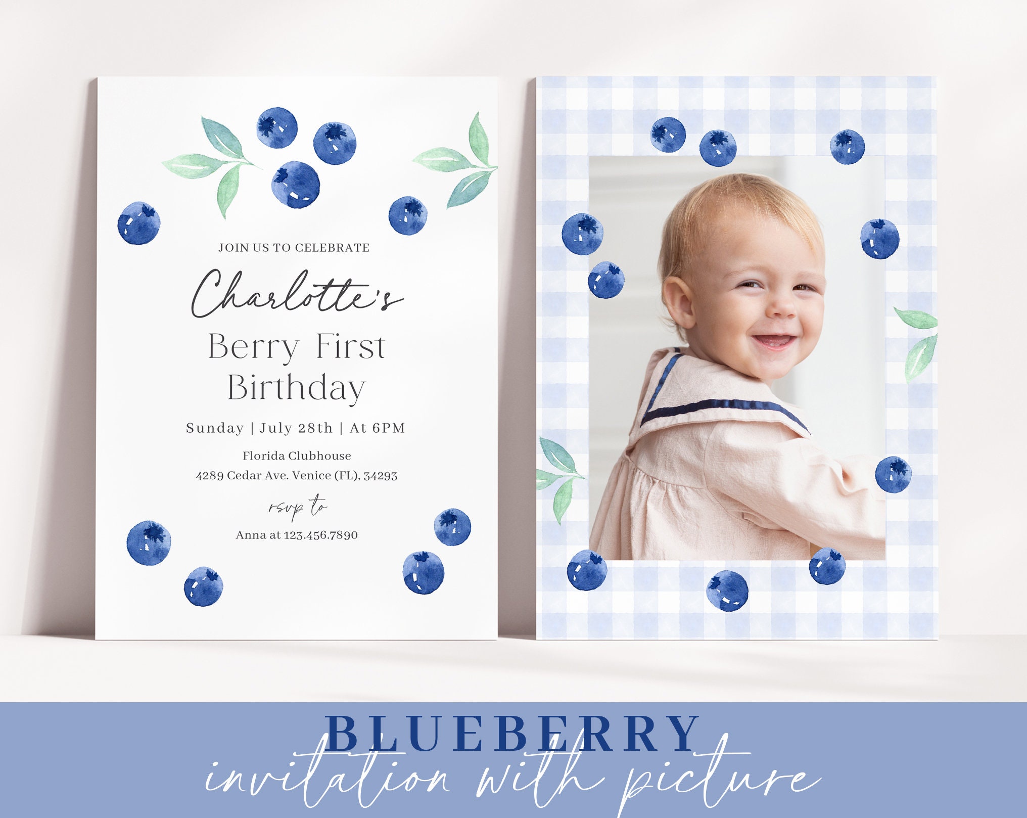 Editable Blueberry Birthday Invitation Bundle, Berry First Birthday ...
