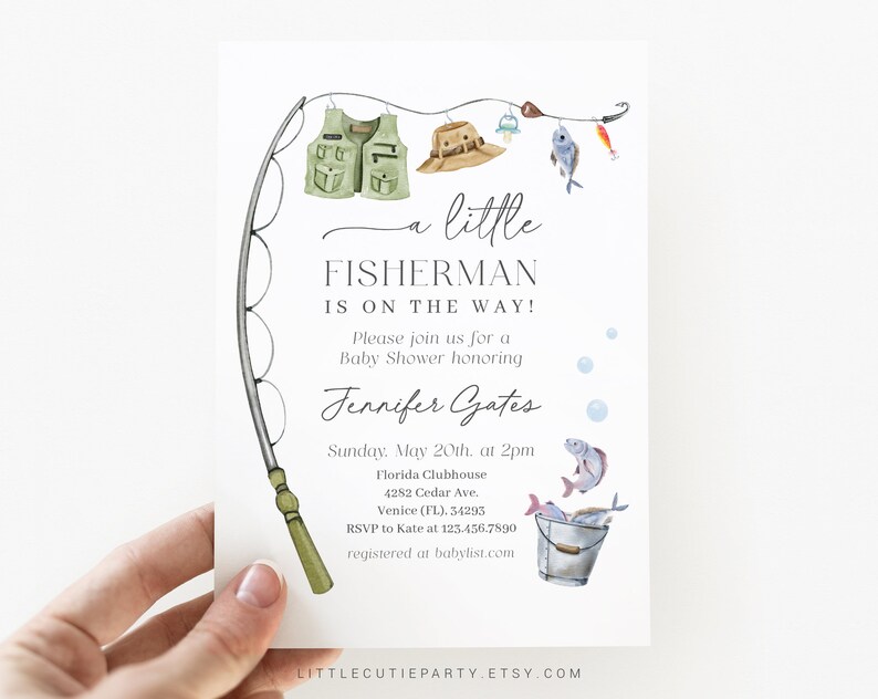Editable A Little Fisherman Baby Shower Invitation, Fishing Baby Shower ...