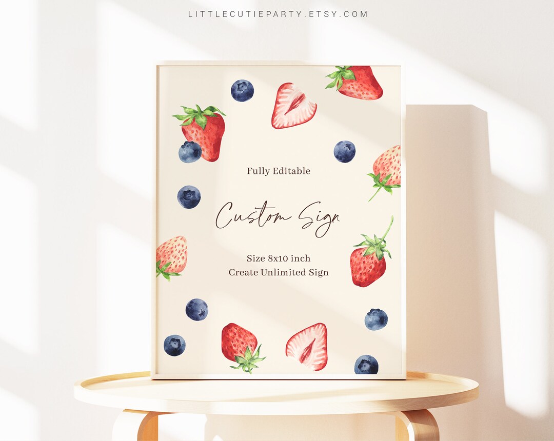 Editable Berry Sweet Sign, Custom Sign Template for Baby Shower Party ...