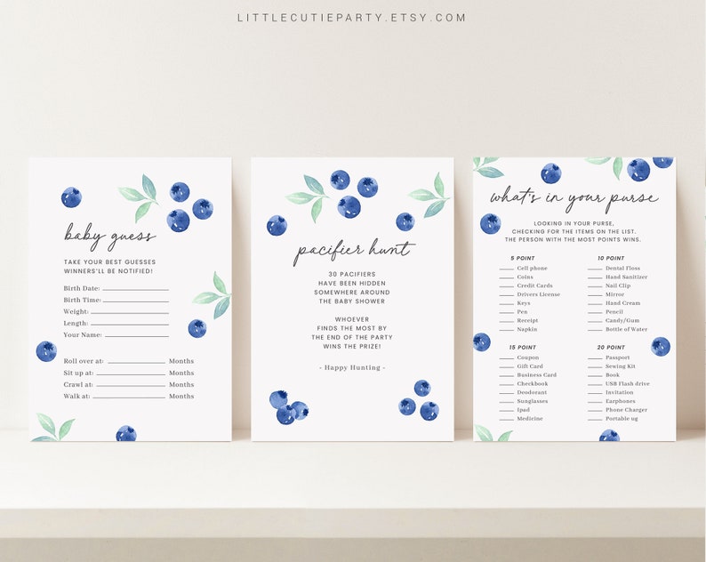 10 Editable Blueberry Baby Shower Games, Berry Sweet Baby Shower Games ...
